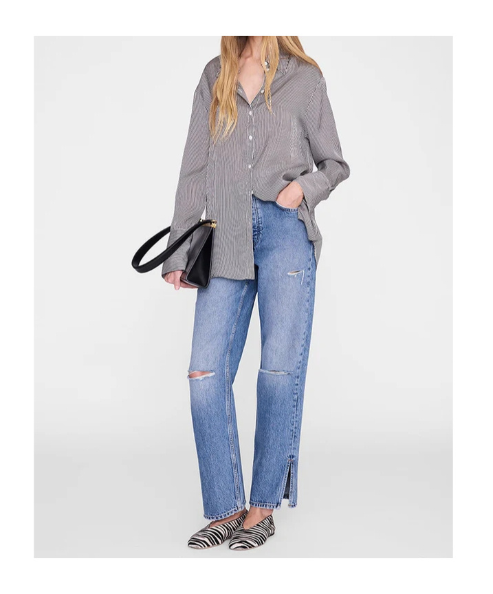 ANINE BING Anine Bing Striped Button-Up Shirt with Classic Collar